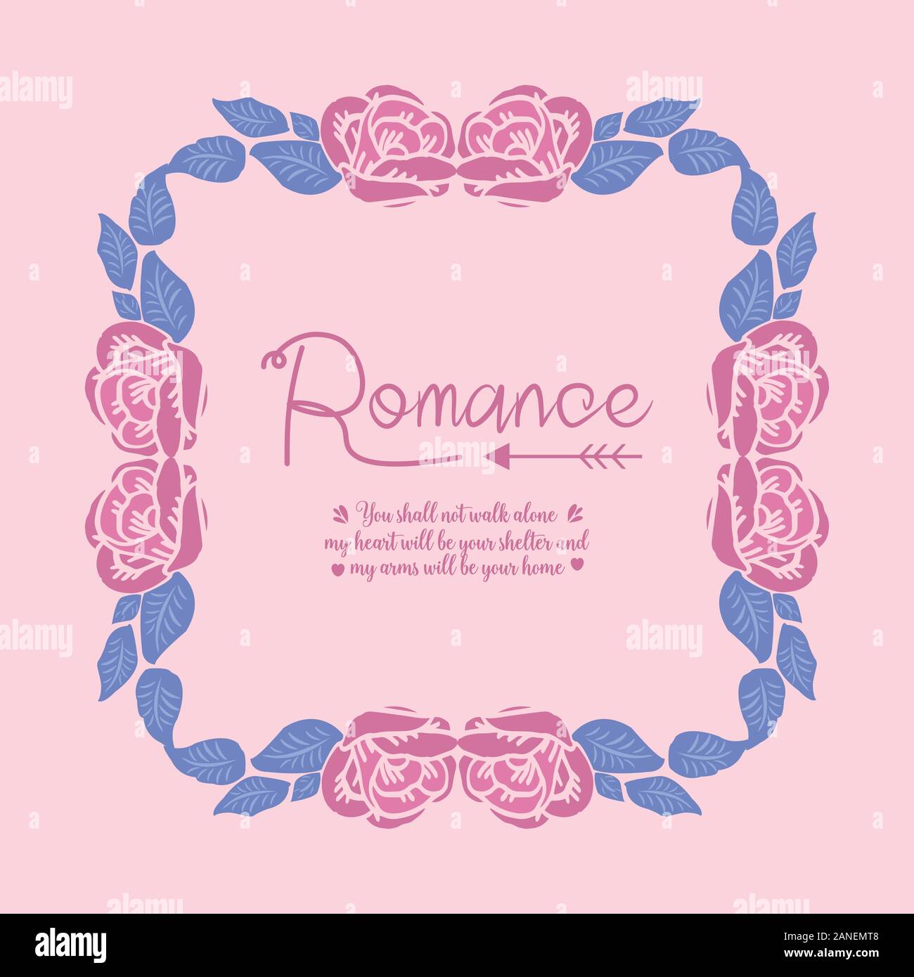Poster of romance, with beautiful pink rose flower frame design. Vector ...