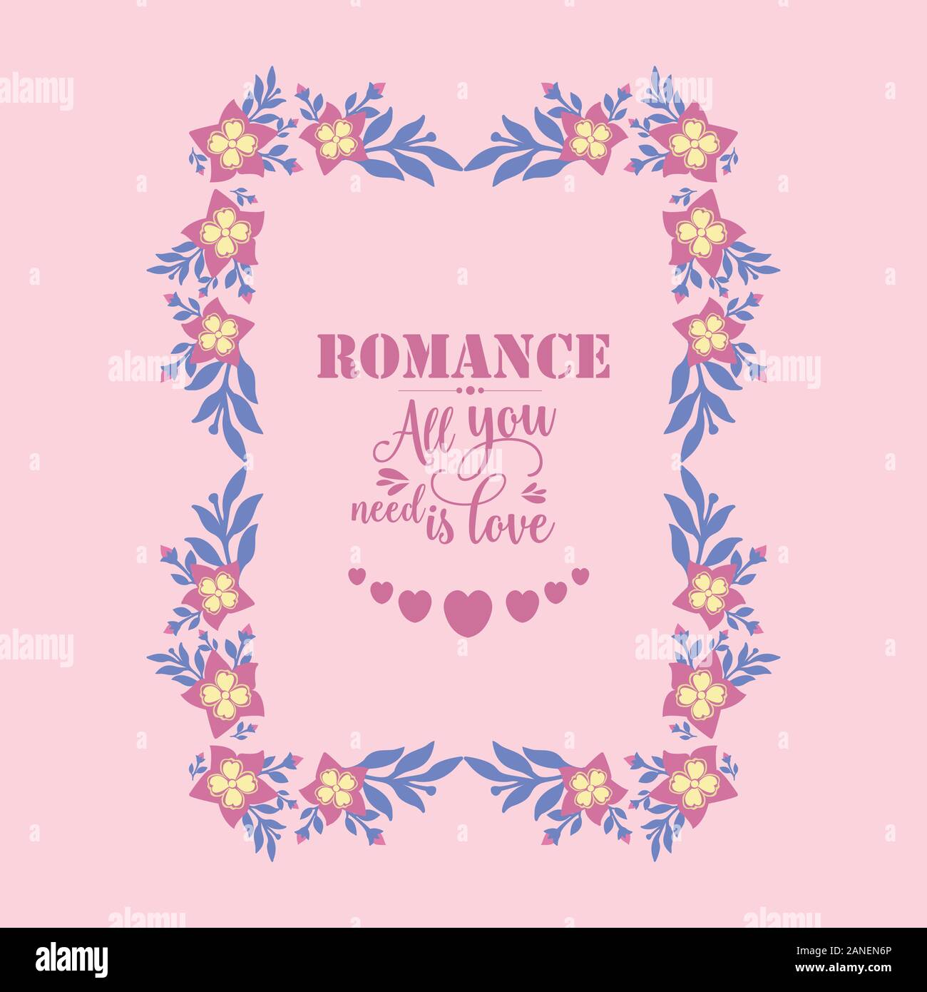 Ornament leaf and pink floral frame, for elegant romance poster ...