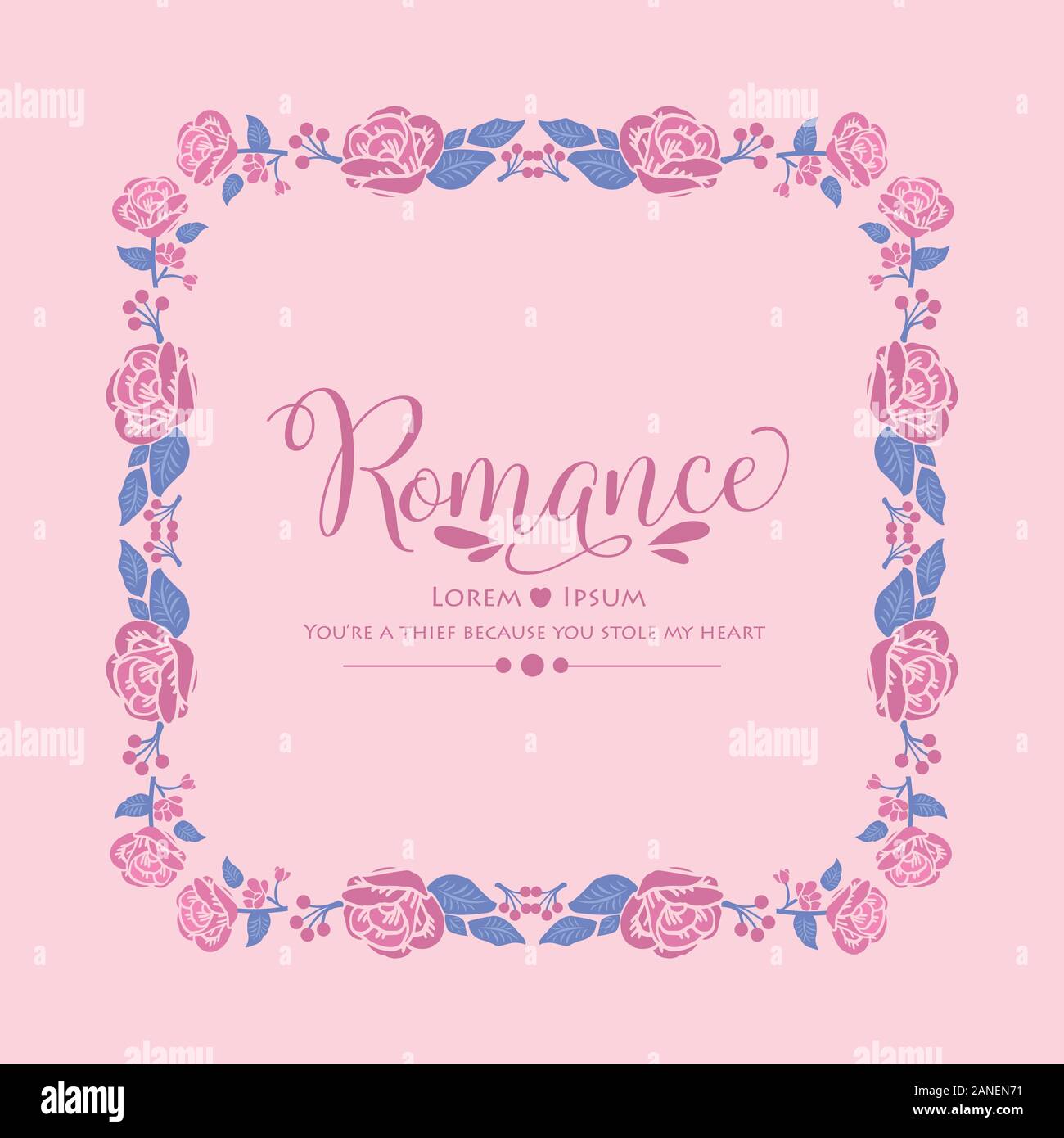 Simple pattern of romance greeting card, with leaf and pink wreath ...