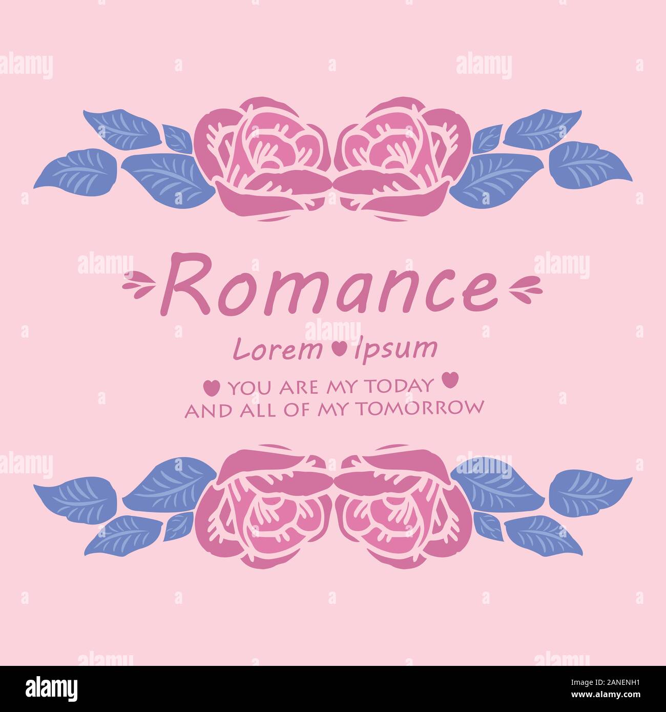 Poster of romance, with beautiful pink rose flower frame design. Vector ...