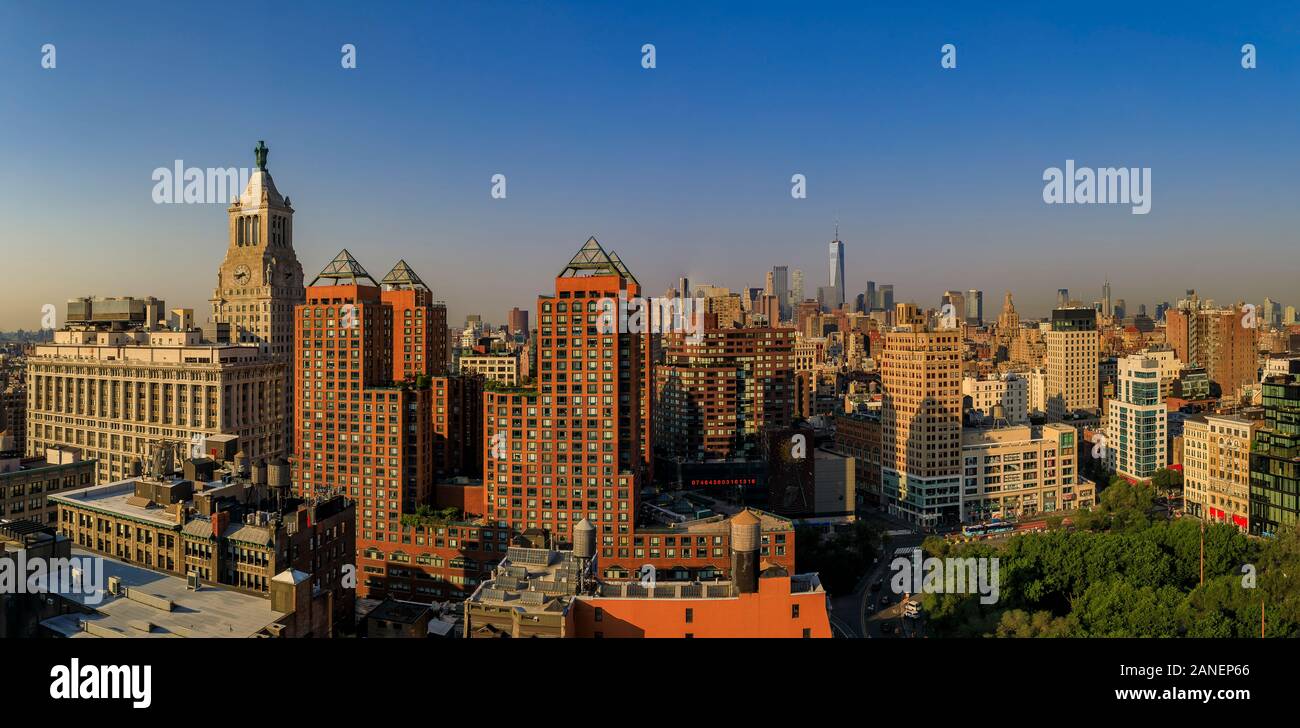 New York USA - July 29, 2019: Aerial panorama of Union Square Park ...