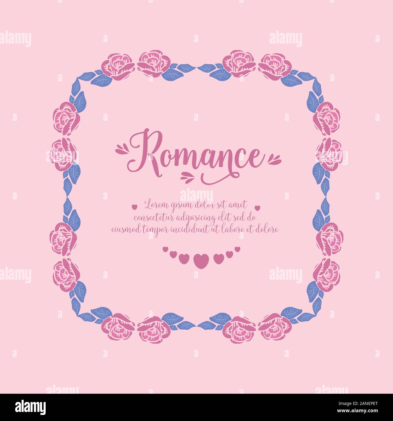 Poster of romance, with beautiful pink rose flower frame design. Vector ...