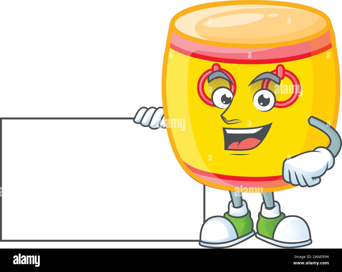 Cheerful chinese gold drum cartoon character having a board Stock ...