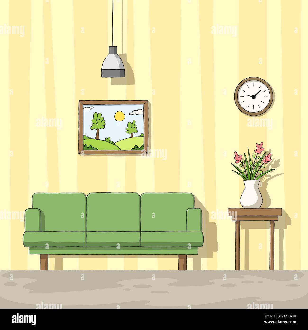 Interior of a living room. Hand drawn vector illustration with separate ...