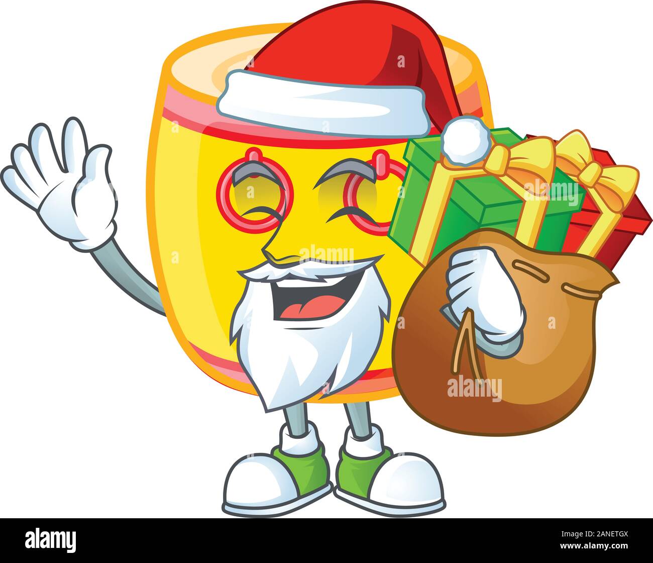 Santa chinese gold drum Cartoon character design having box of gift ...