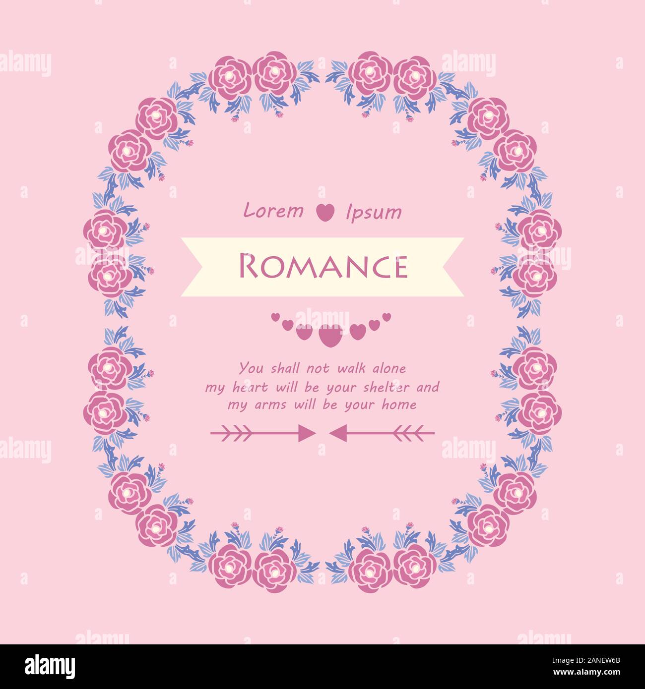 Leaf and floral unique decor of frame, for romance greeting card design ...