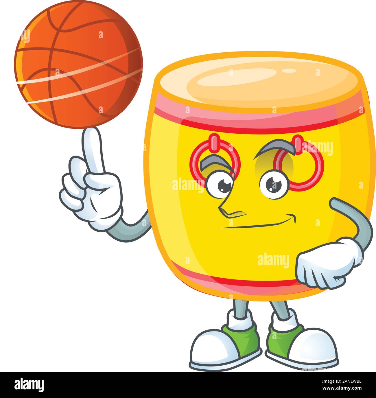 a Healthy chinese gold drum cartoon character playing basketball Stock ...
