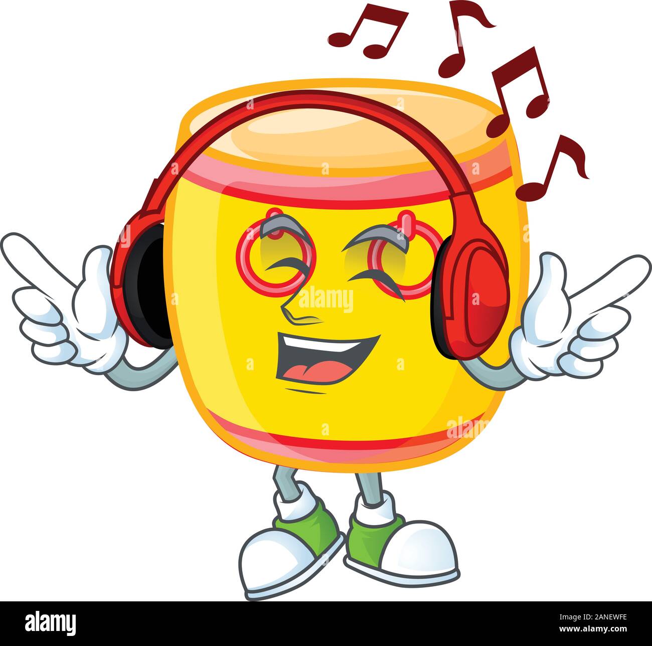 Listening music chinese gold drum mascot cartoon character design Stock ...