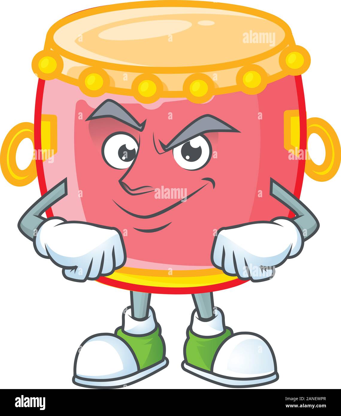 Chinese red drum mascot cartoon character style with Smirking face ...