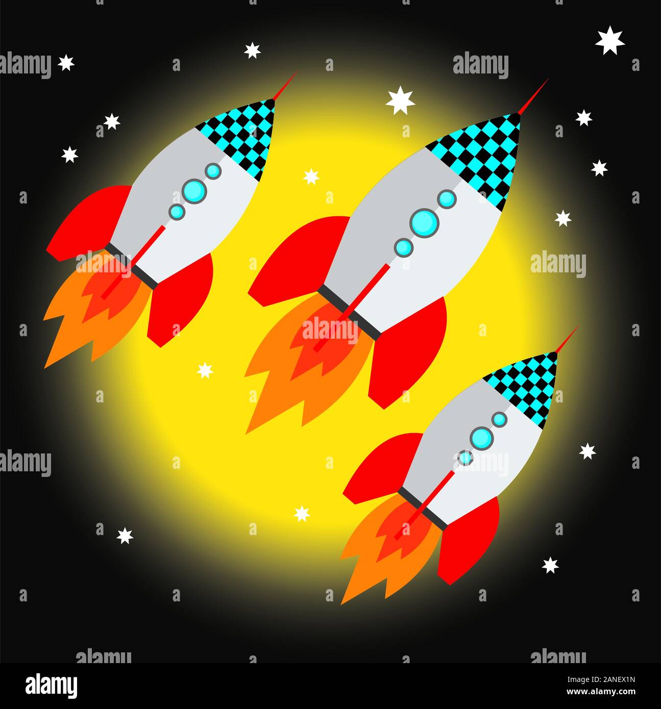 3 Space Rockets flying to the stars Stock Photo - Alamy