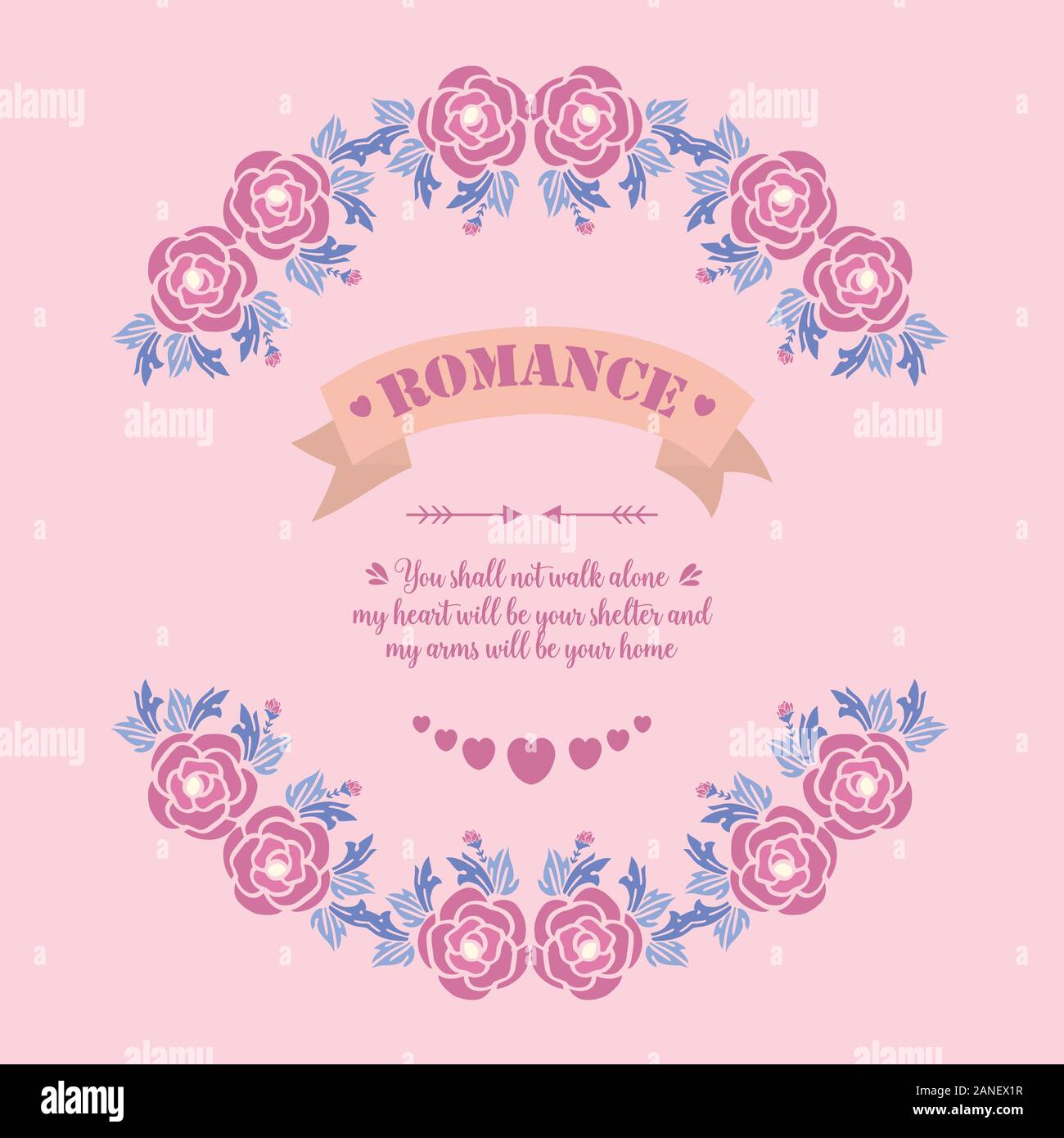 Leaf and floral unique decor of frame, for romance greeting card design ...