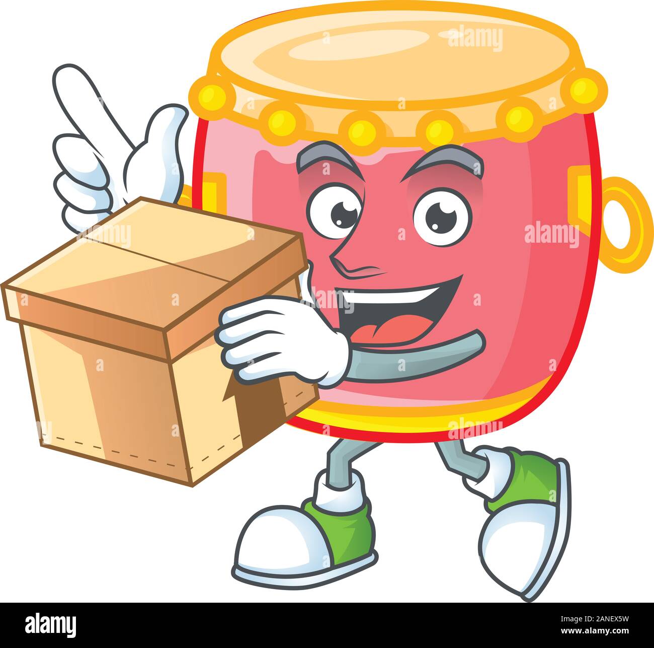 Cute chinese red drum cartoon character having a box Stock Vector Image ...
