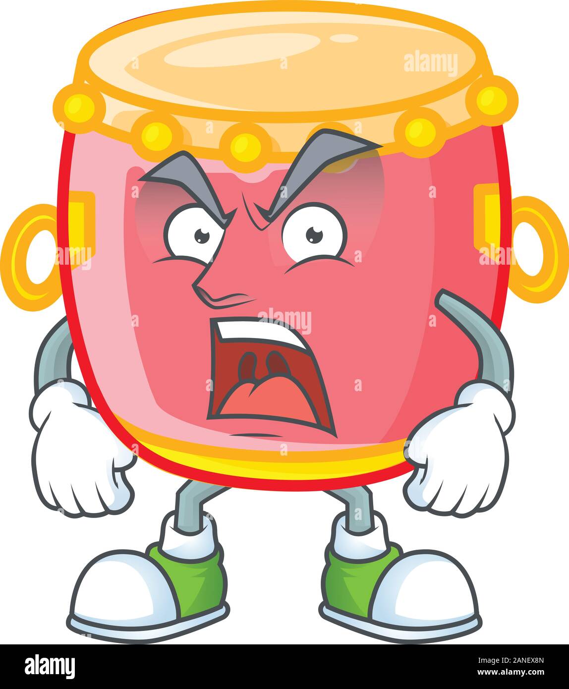 Chinese red drum cartoon character design having angry face Stock ...