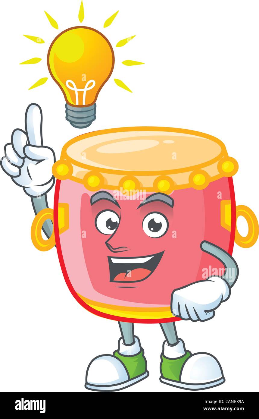 Have an idea gesture of chinese red drum cartoon character design Stock ...