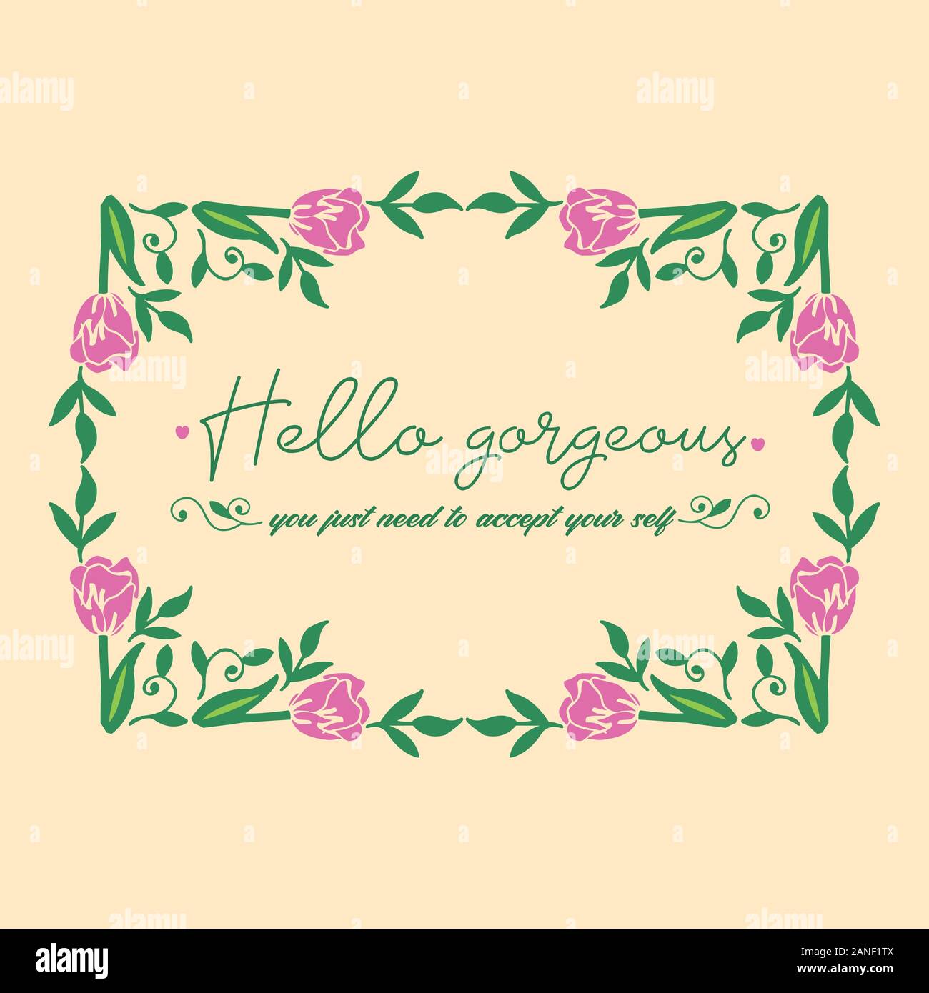 Unique Style and elegant design of hello gorgeous card, with seamless leaf and wreath frame ...