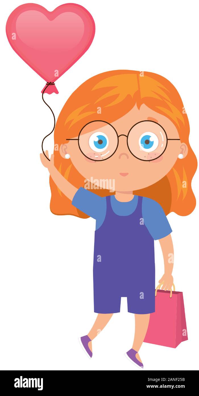 cute little girl with balloon helium in shape heart Stock Vector Image ...