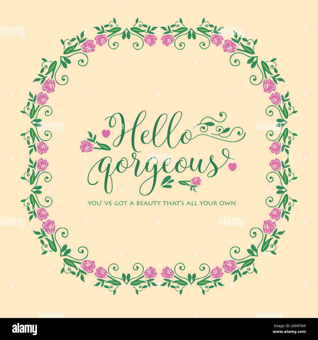 Elegant Hello gorgeous card template design, with beautiful of leaf and ...