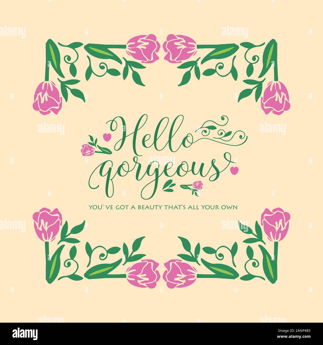 Elegant frame design with ornate leaf and floral, for hello gorgeous ...