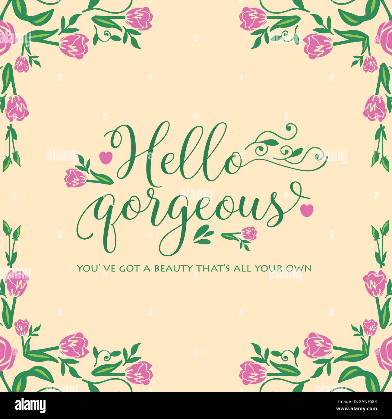 Hello gorgeous card Design, with unique pattern of leaf and floral frame. Vector Stock Vector ...