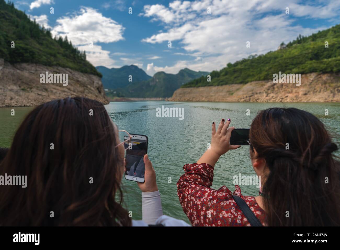Yangtze River, China - August 2019 : Female tourists taking pictures of ...