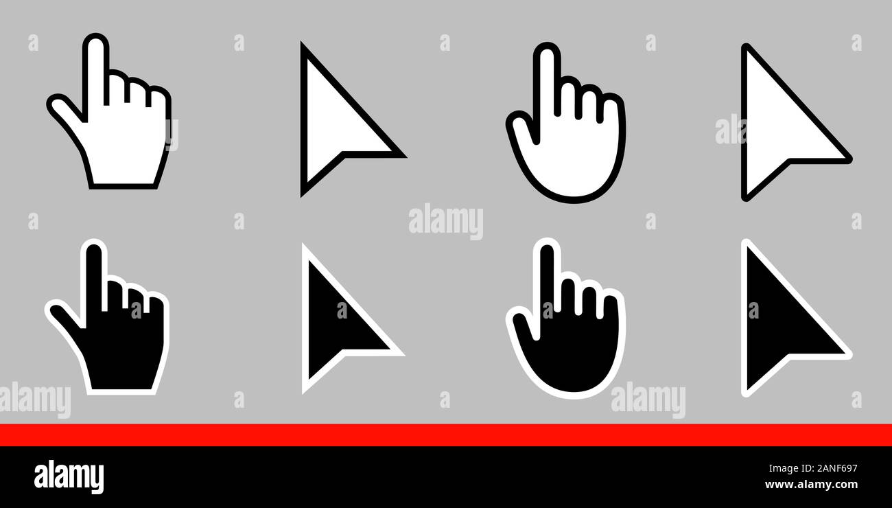8 Black and white arrow no pixel mouse hand cursors icons vector ...