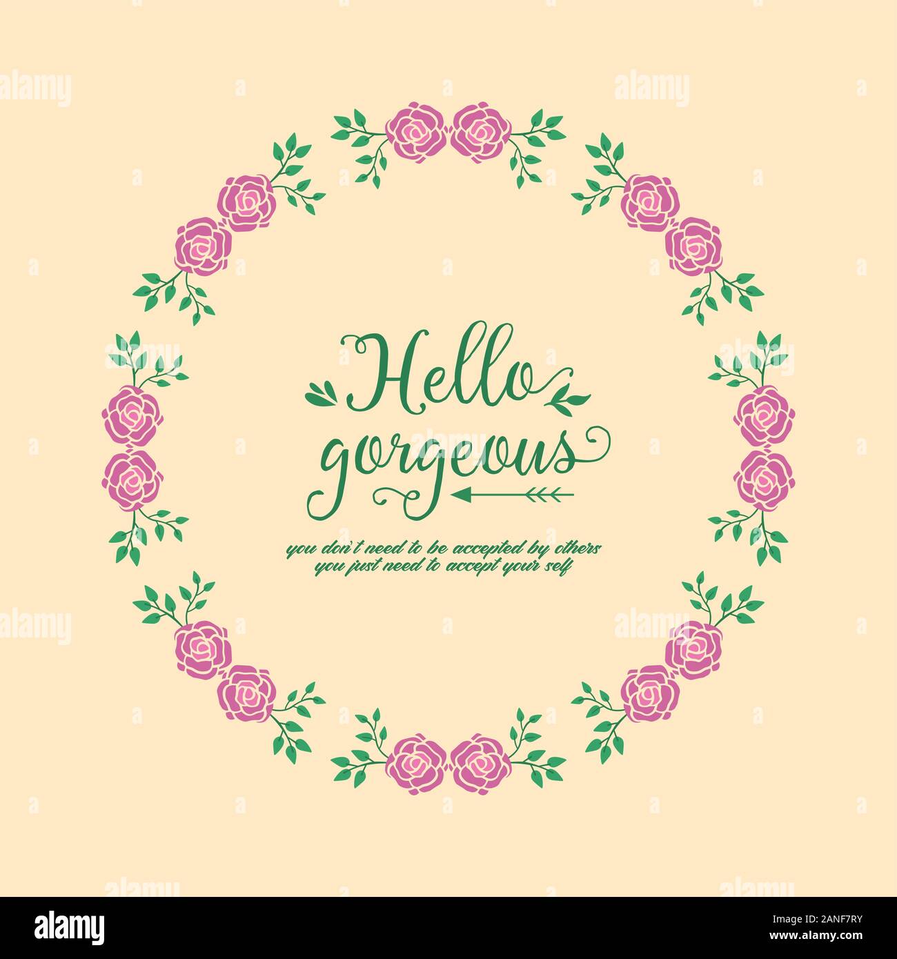 Design of hello gorgeous card, with unique leaf and floral frame ...
