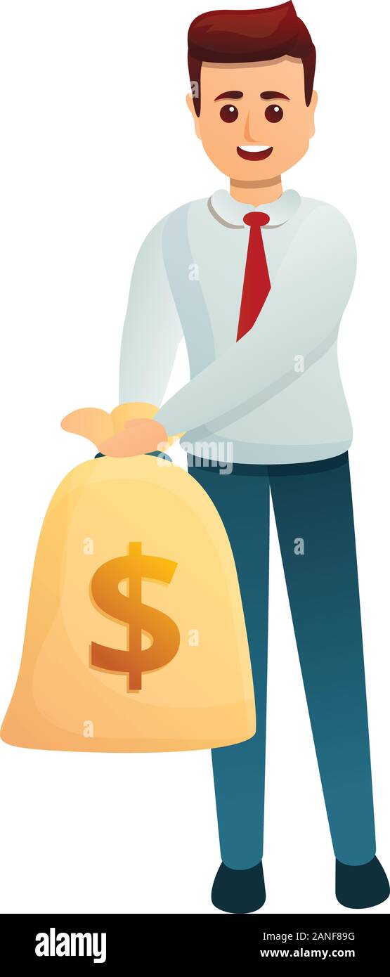 Bank worker money bag icon. Cartoon of bank worker money bag vector ...