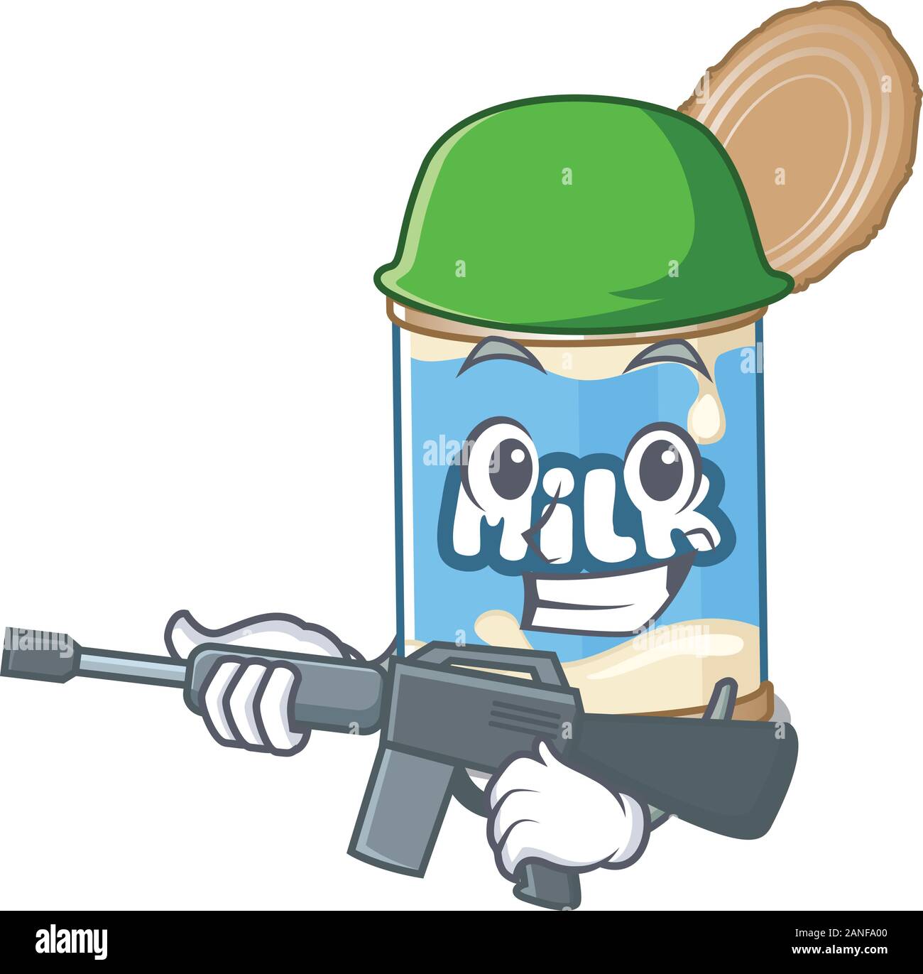 A cartoon design of condensed milk Army with machine gun Stock Vector ...