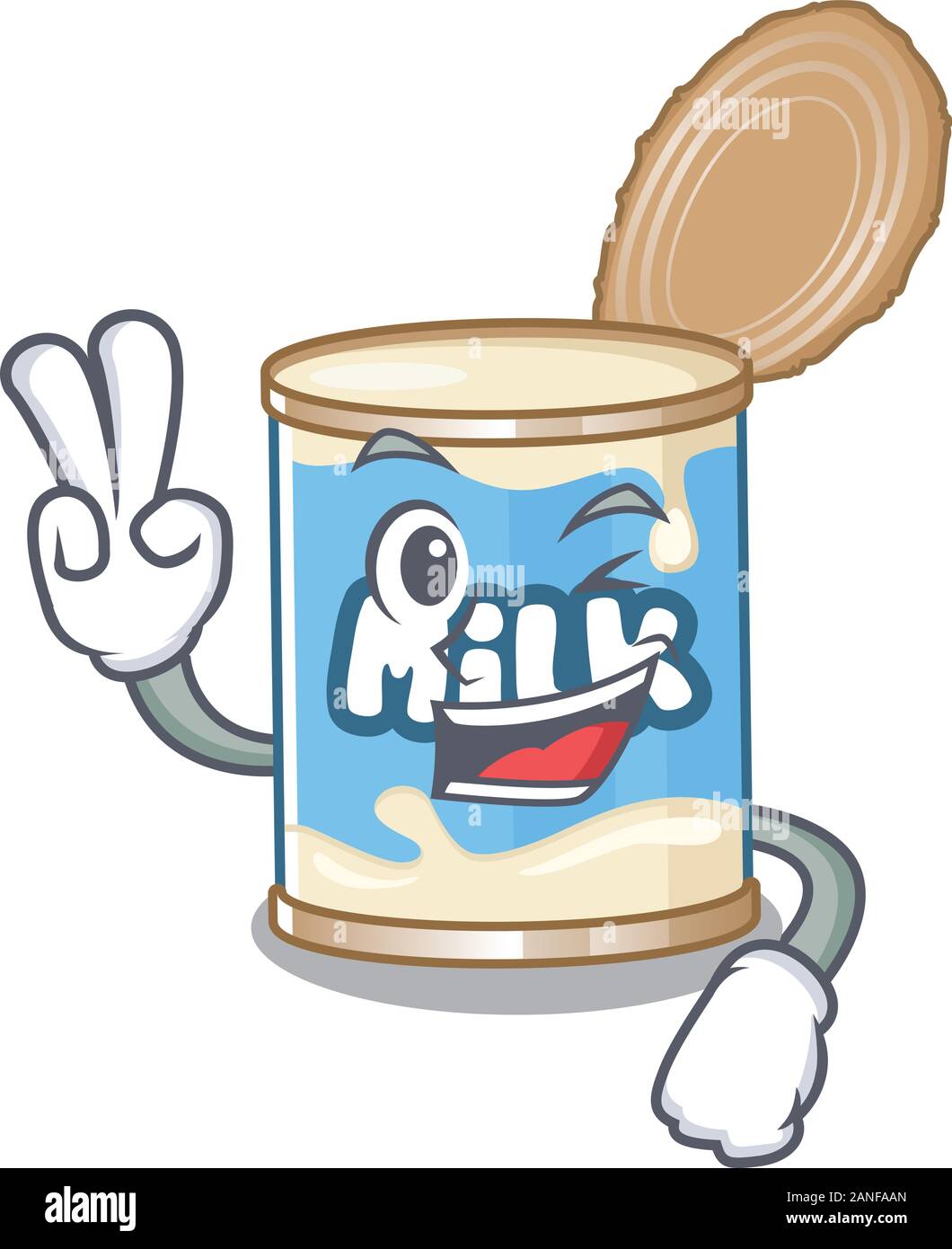 Smiley mascot of condensed milk cartoon Character with two fingers ...