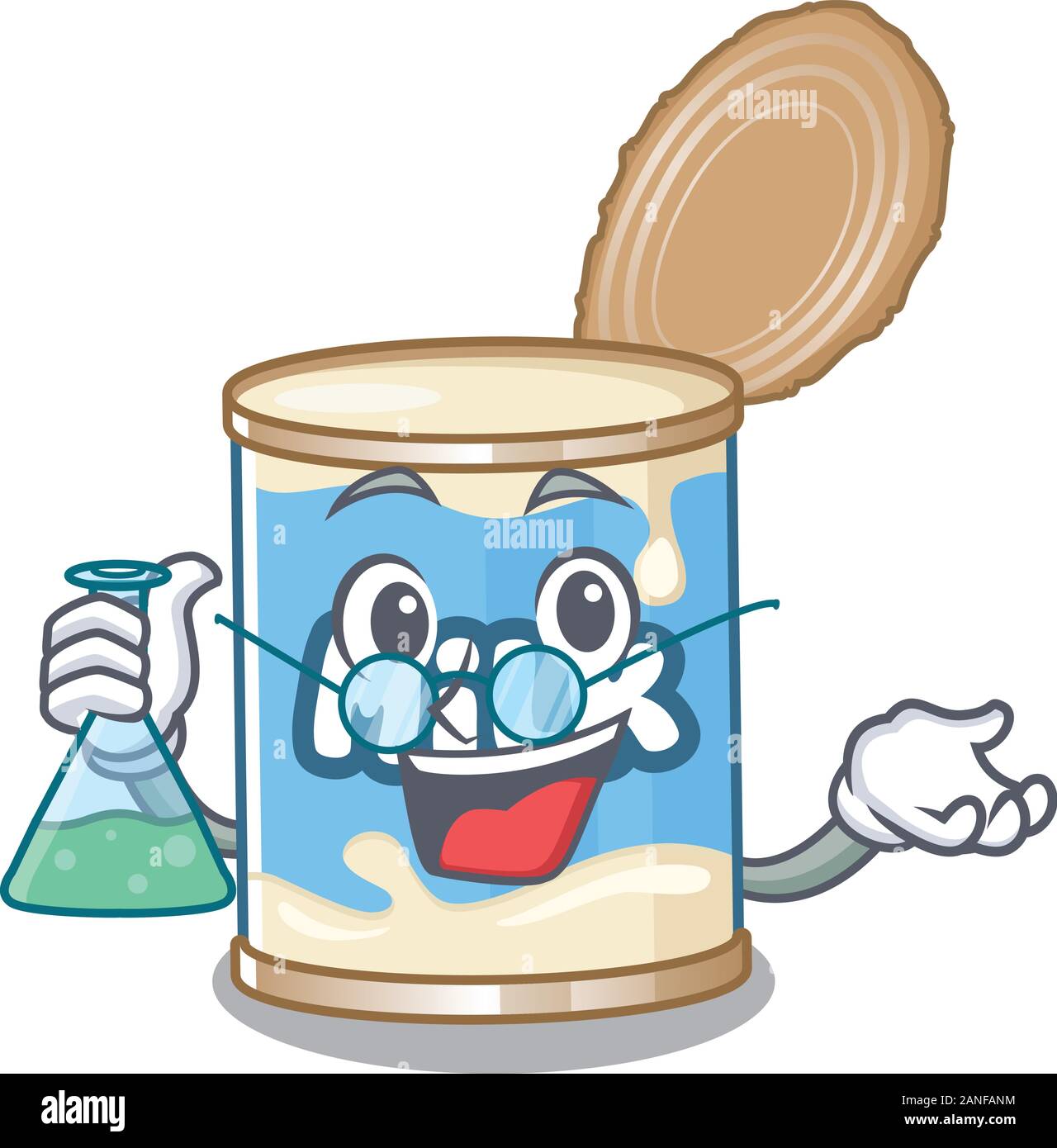 Smart Professor condensed milk cartoon character with glass tube Stock ...