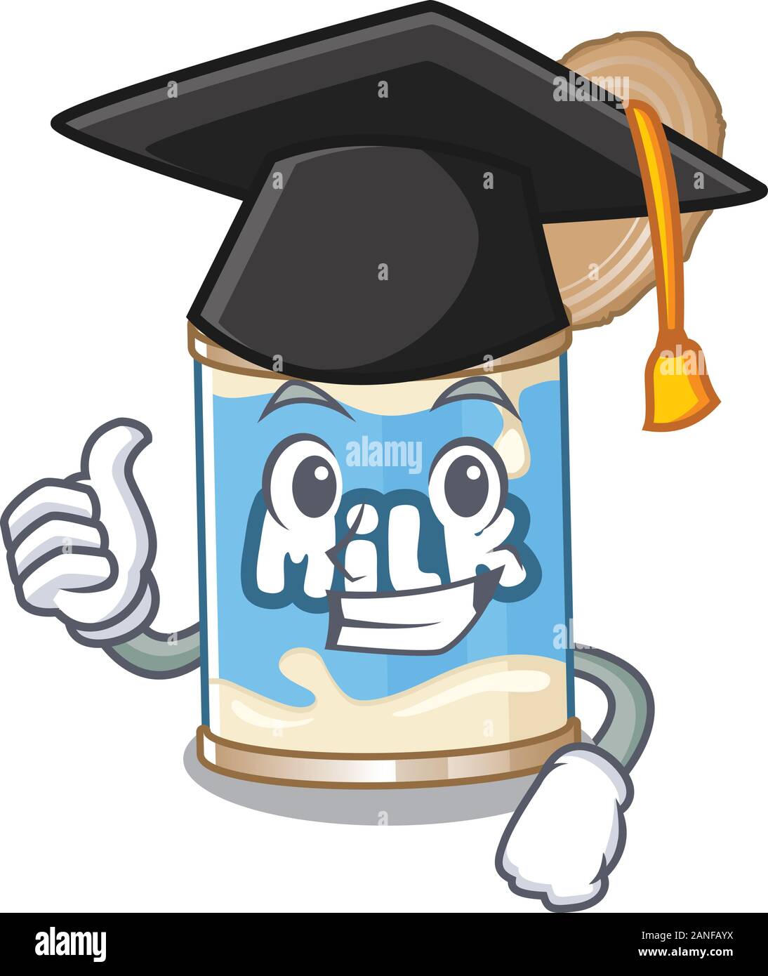 happy and proud of condensed milk wearing a black Graduation hat Stock ...