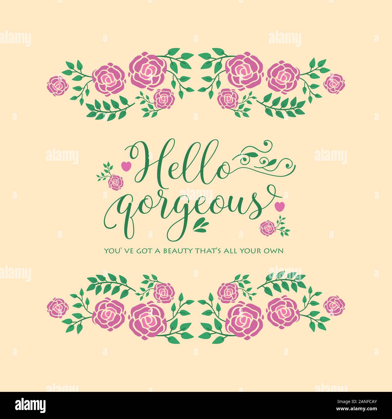 Elegant hello gorgeous card template design, with beautiful leaf and ...