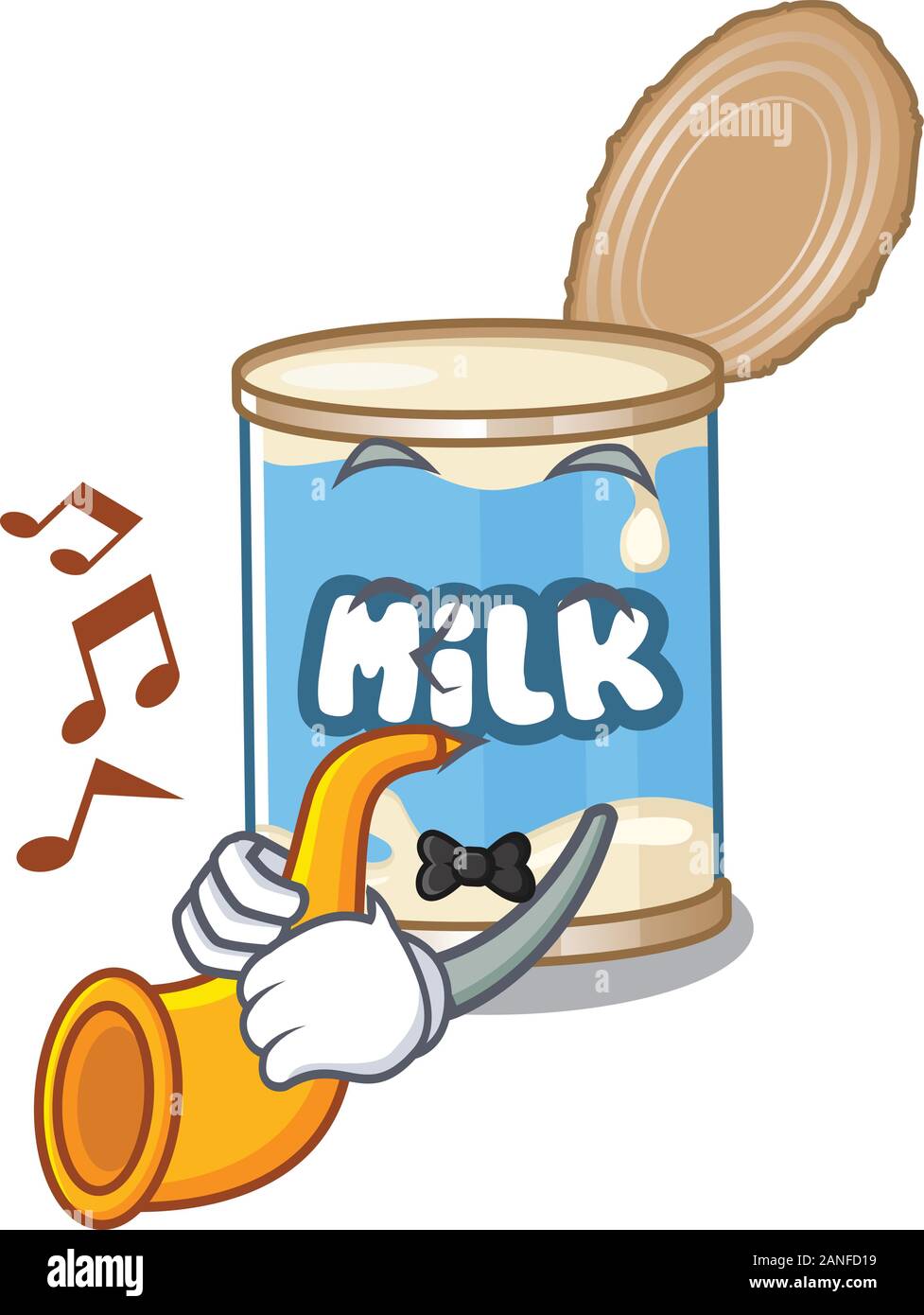 cartoon character style of condensed milk performance with trumpet ...