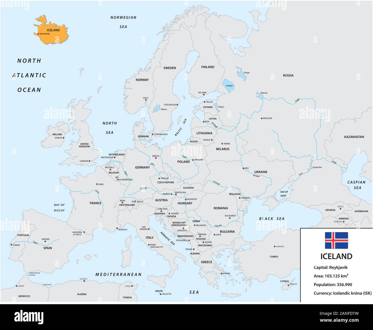 Location of Iceland on the European continent with small information ...