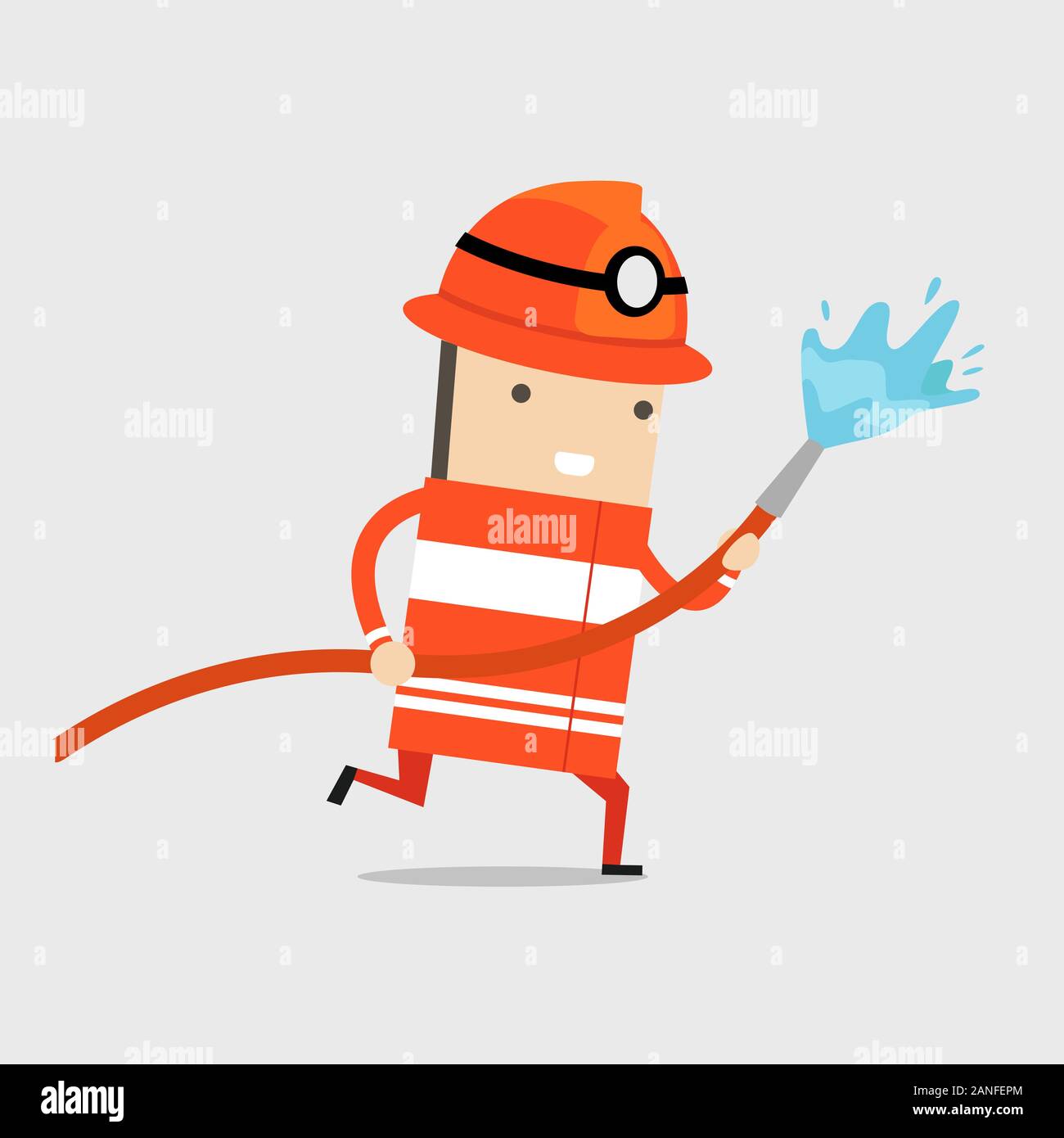 Fireman holding a fire hose from which water flows. Fireman spraying a ...