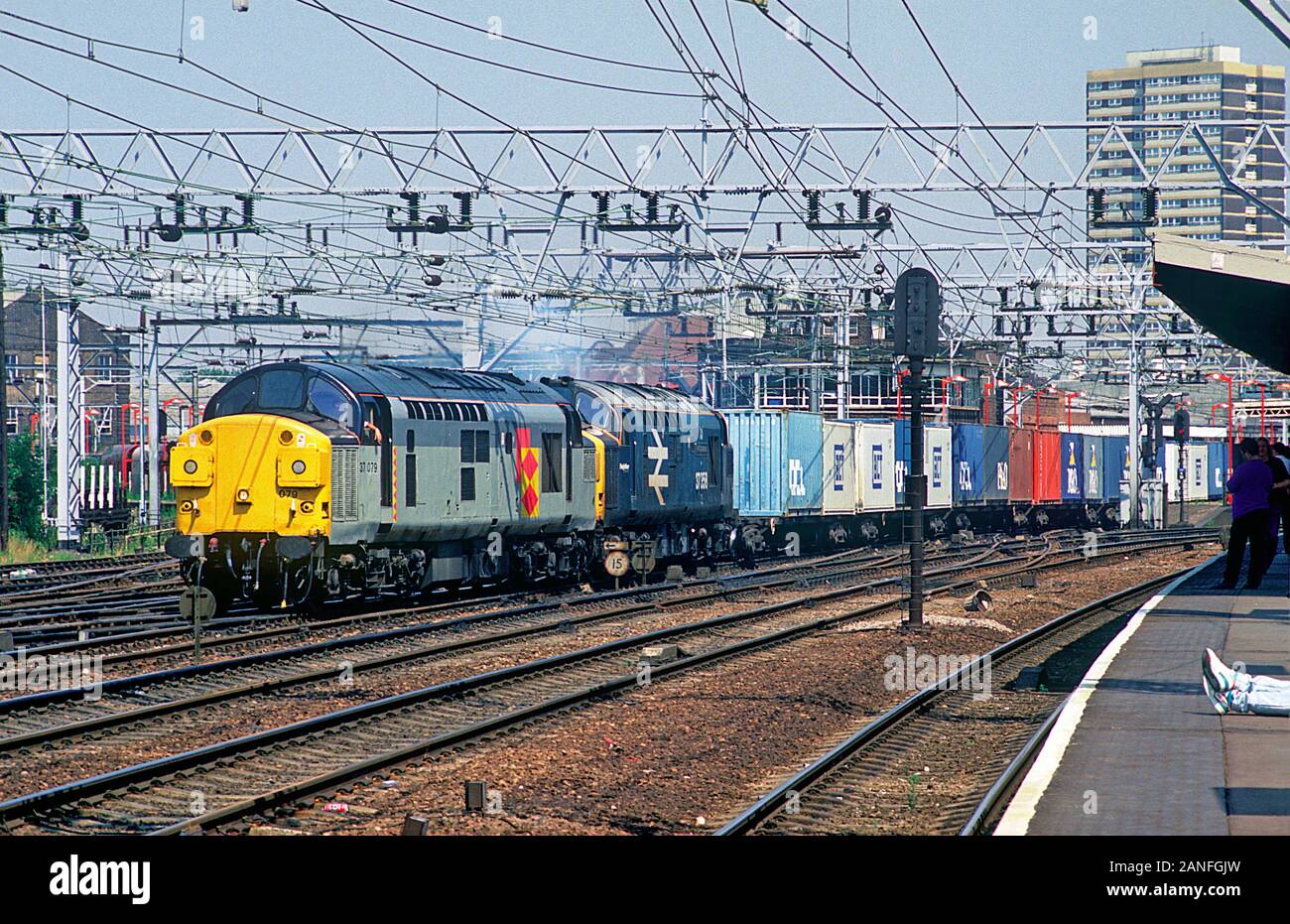 A pair of class 37 diesel locomotives numbers 37079 and 37358 double ...