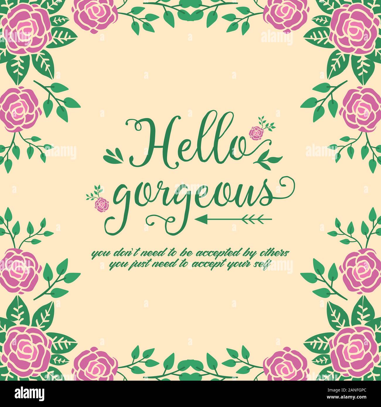 Antique hello gorgeous card template, with leaf and wreath frame ...
