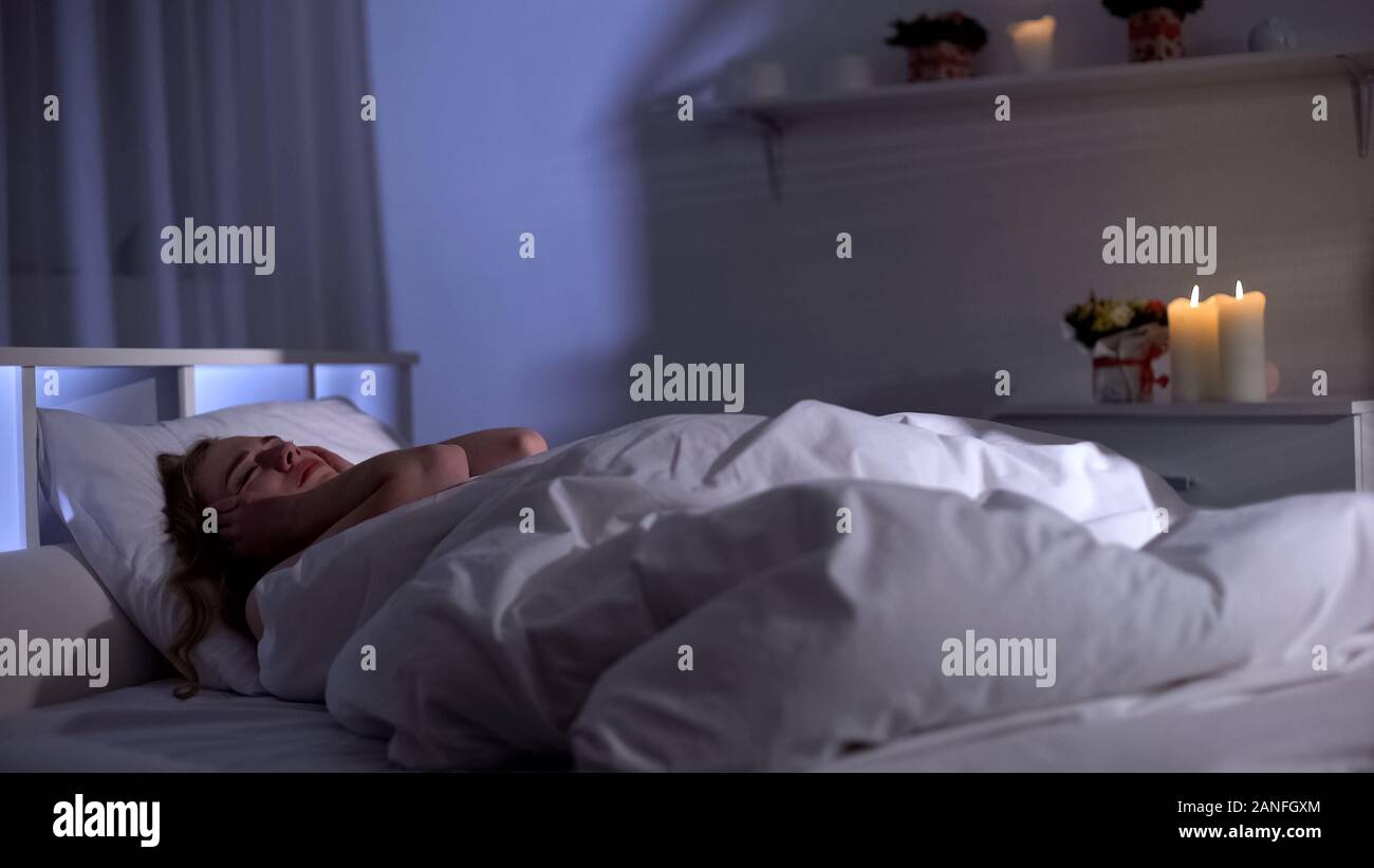 Mentally ill woman suffering schizophrenia, hearing voices in head ...