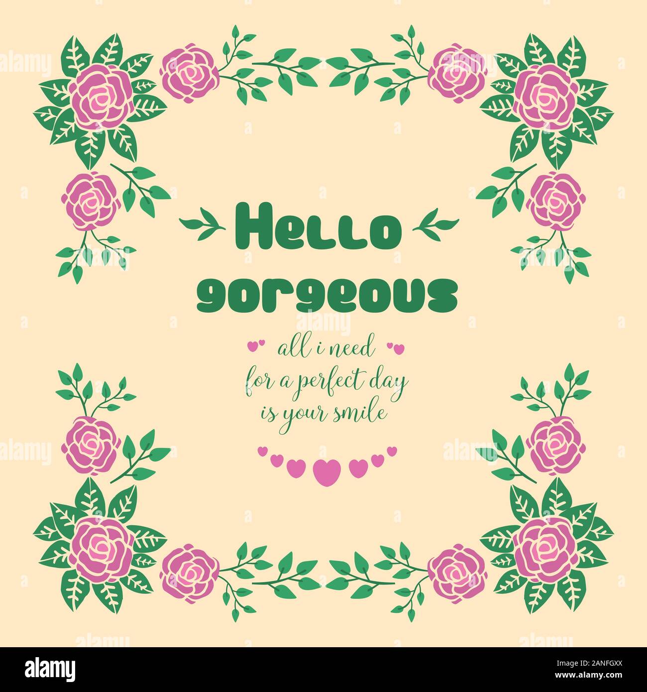 Antique hello gorgeous card template, with leaf and wreath frame ...