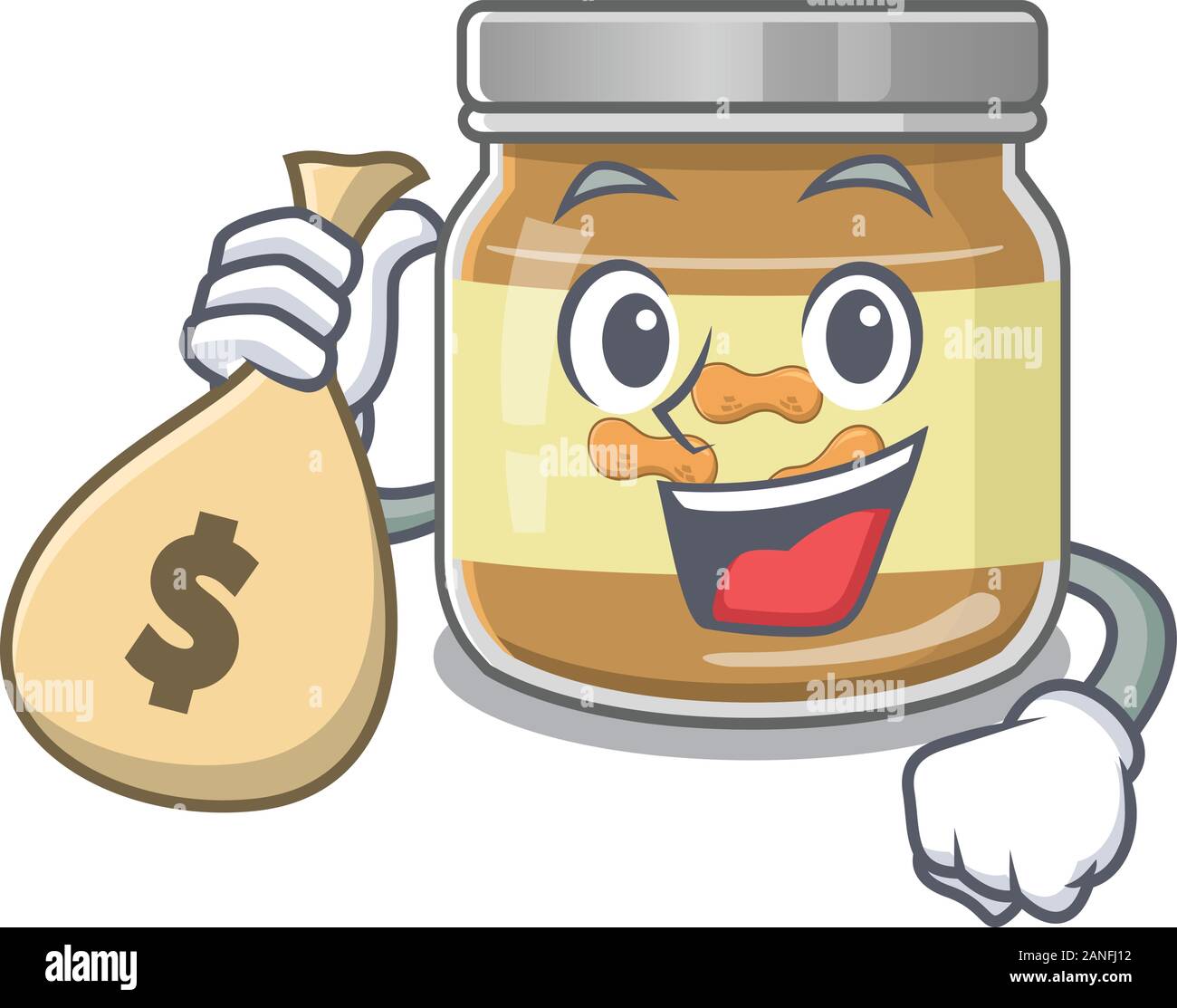 Happy rich peanut butter cartoon character with money bag Stock Vector ...