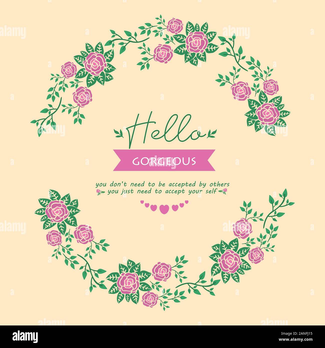 Simple shape of leaf and floral frame, for unique hello gorgeous card ...