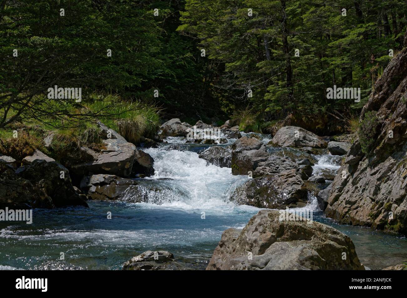 Waterfalls cascade down boulders producing white water Stock Photo - Alamy