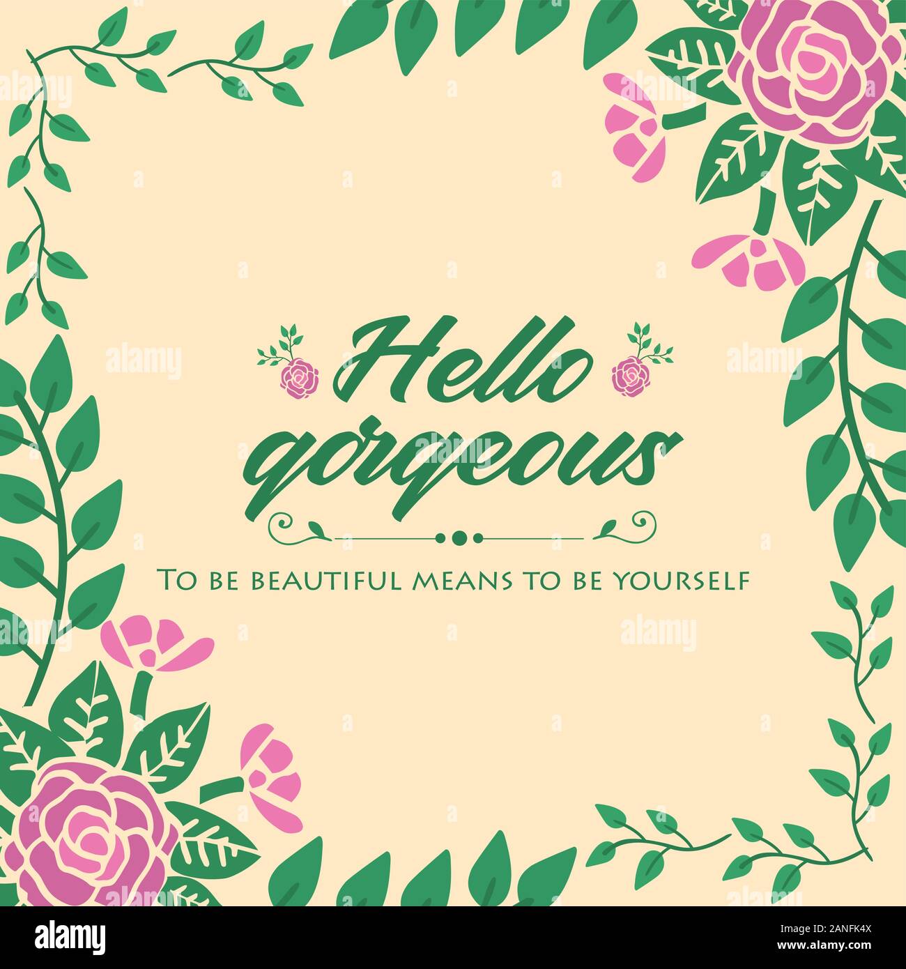 Pattern shape of leaf and flower frame, for hello gorgeous card template design. Vector Stock ...