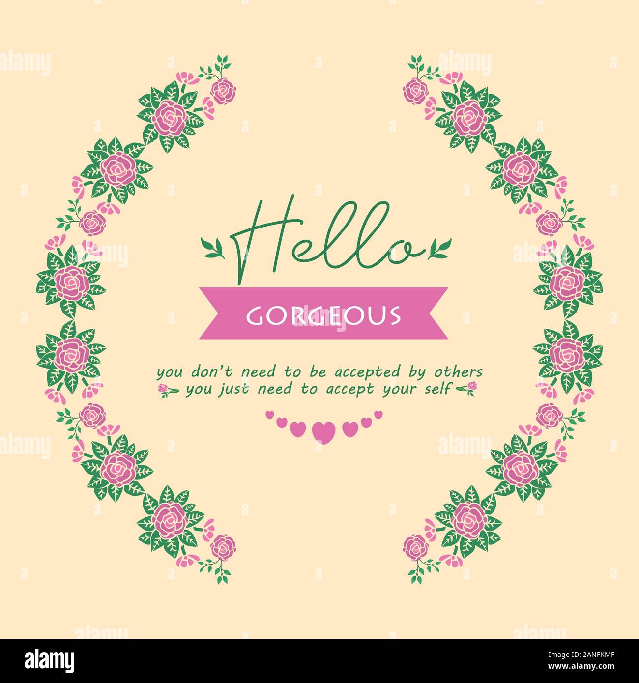 Pattern shape of leaf and flower frame, for hello gorgeous card ...