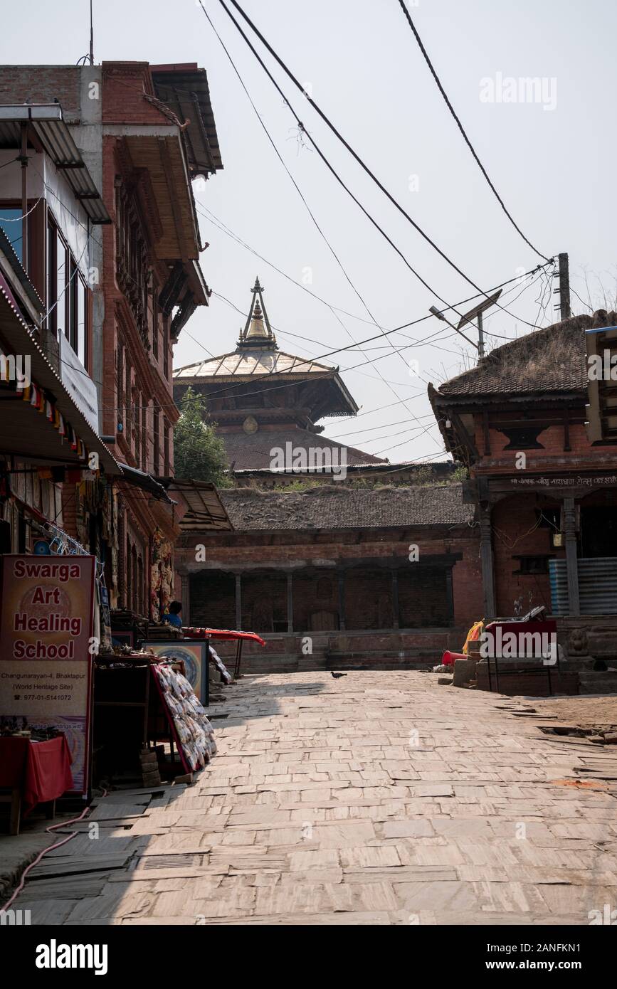 Changu Narayan Temple viewed from the streets of Changu village ...