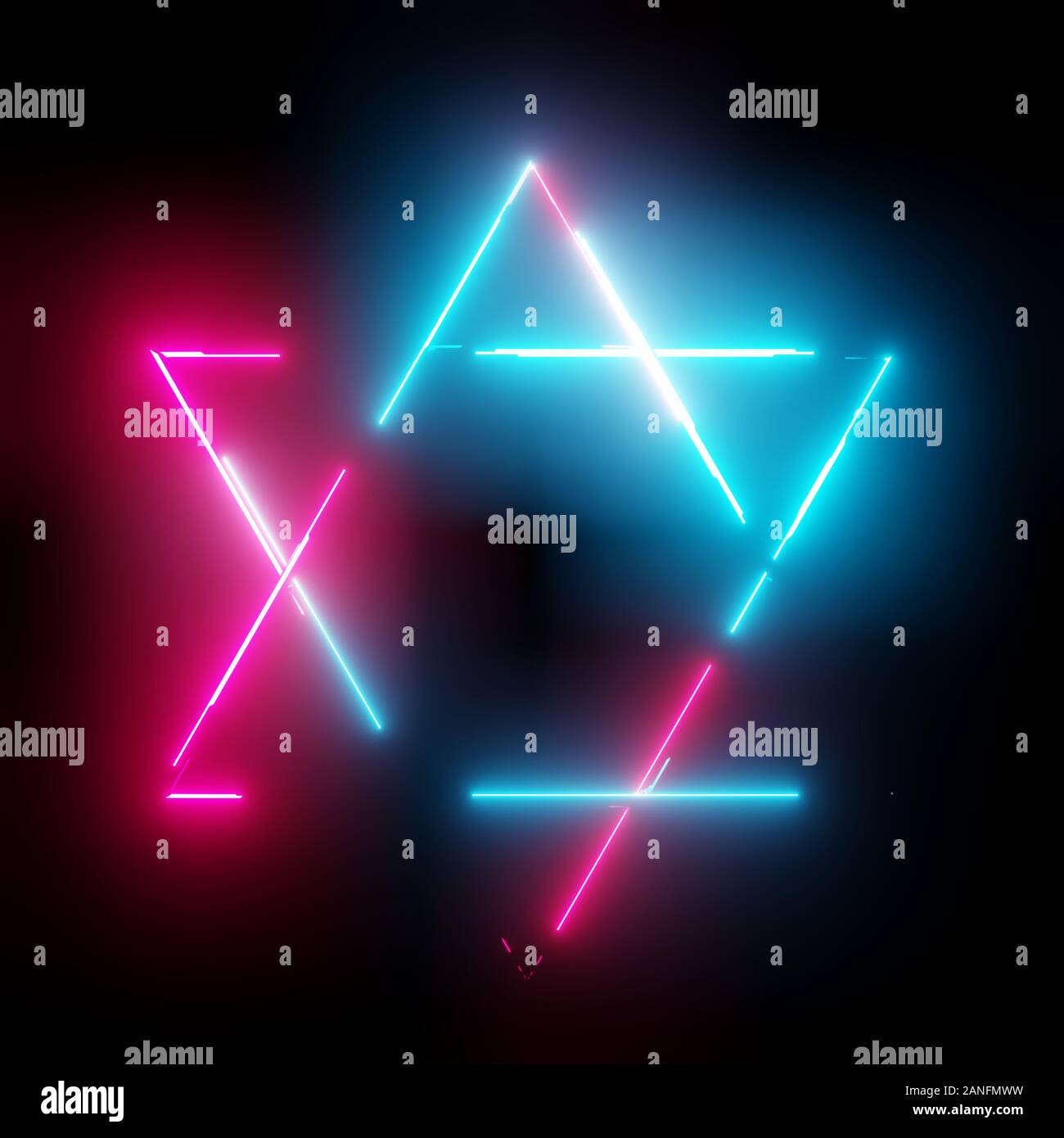 Neon light triangles frame on dark background. 3D illustration Stock ...