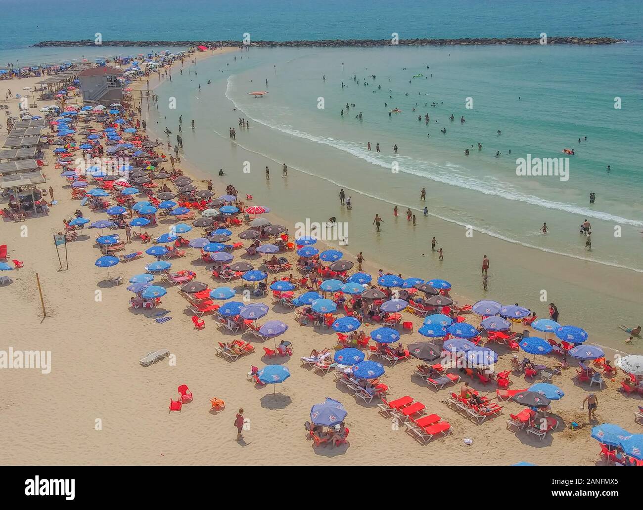 Netanya Beach on the Mediterranean Sea in Netanya, Israel Stock Photo ...