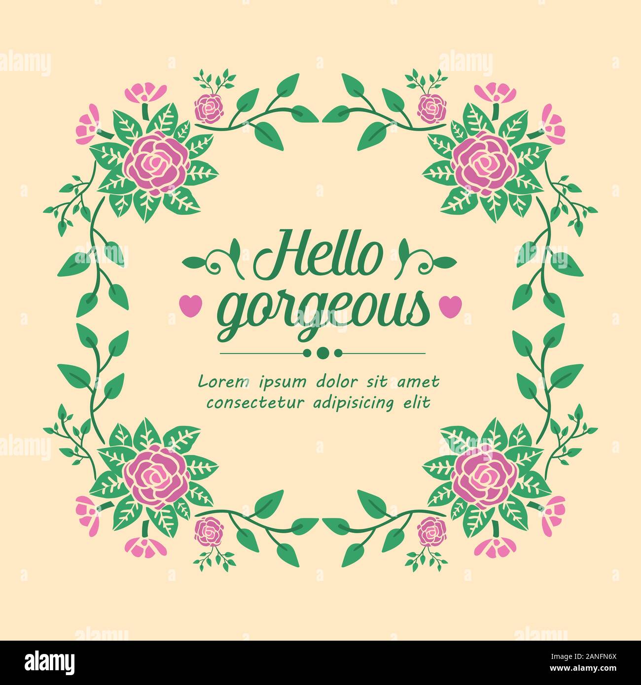 Unique pattern of leaf and floral frame with unique style, for hello gorgeous card design ...