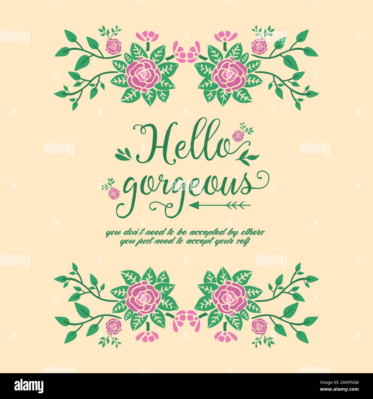 Unique pattern of leaf and floral frame with unique style, for hello gorgeous card design ...