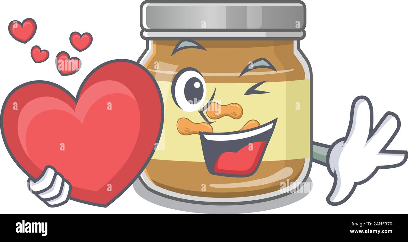 Funny Face peanut butter cartoon character holding a heart Stock Vector ...